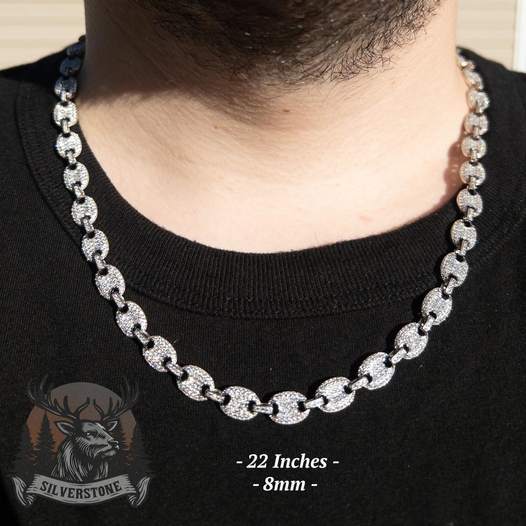 Iced Out Sterling Silver Chain, Mariner Link, Silver Chain Necklace for ...