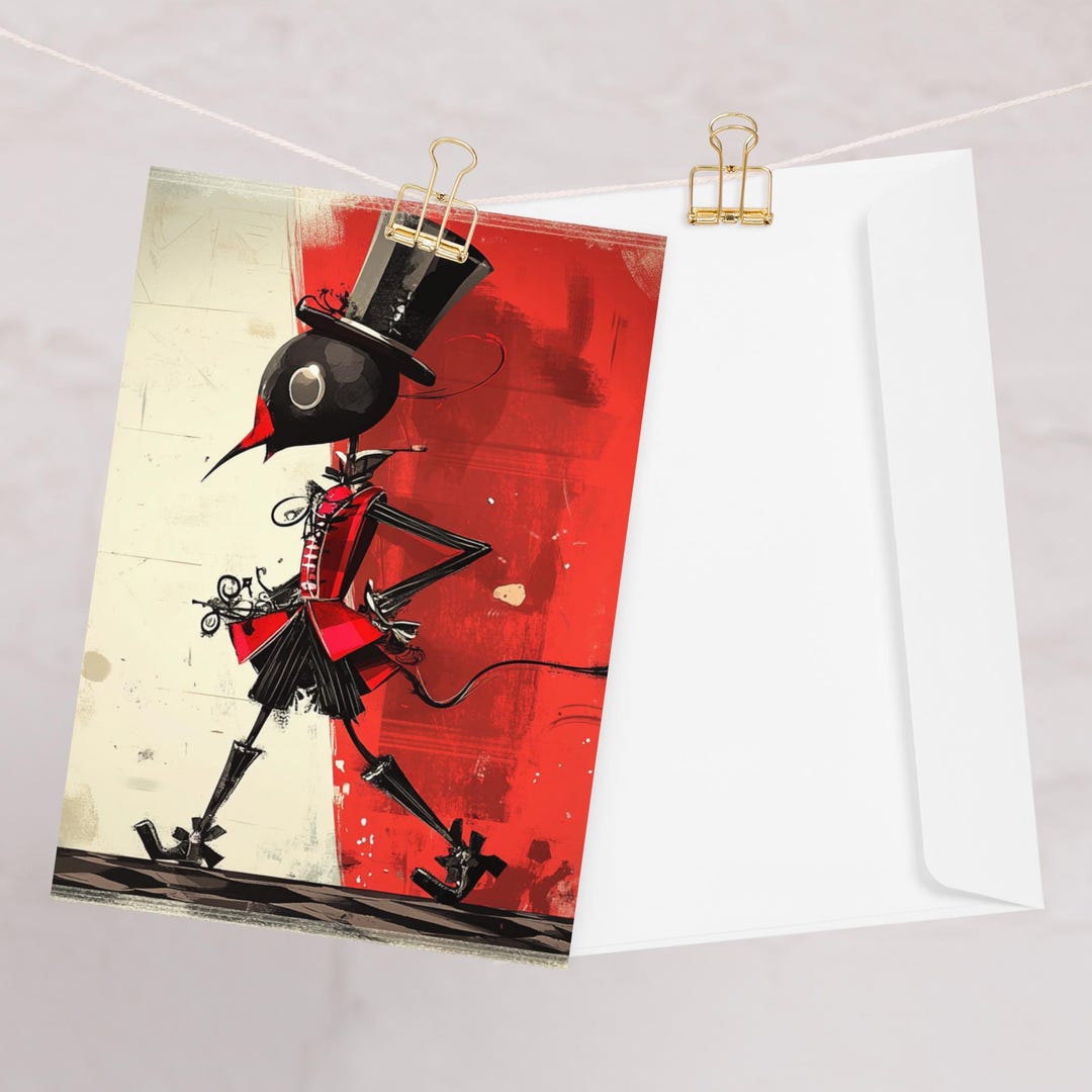 Whimsical Gothic Bird Greeting Card Unique Victorian Top Hat ...