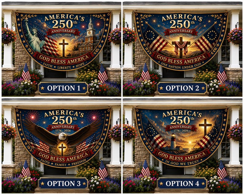 USA 250th Anniversary Patriotic Bunting Banner, America 1776–2026 ...
