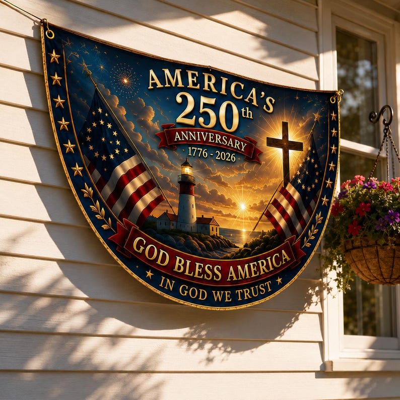 USA 250th Anniversary Patriotic Bunting Banner, America 1776–2026 ...