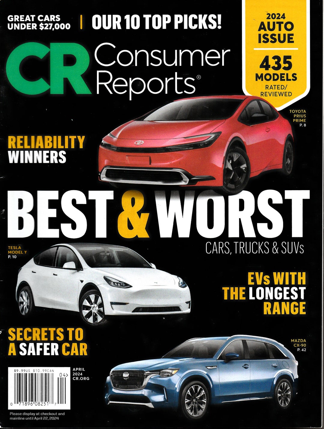 CR Consumer Reports Magazine Best & Worst 2024 Auto Issue April, 2024 ...