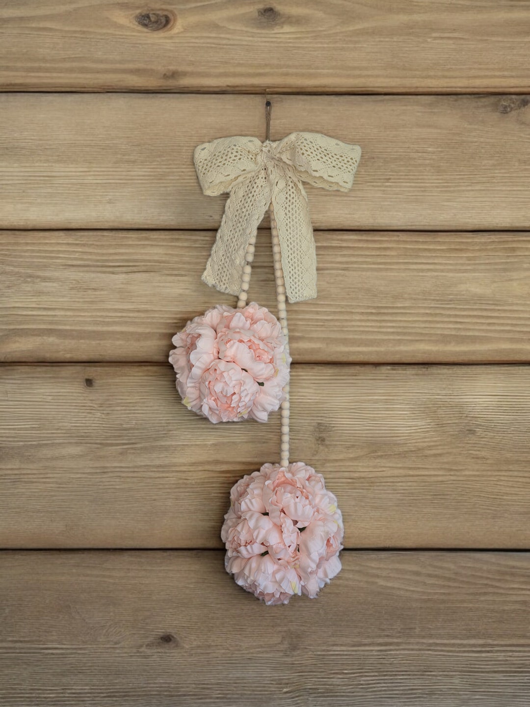Pink Swag With Wooden Beads and Crocheted-look Bow. - Etsy
