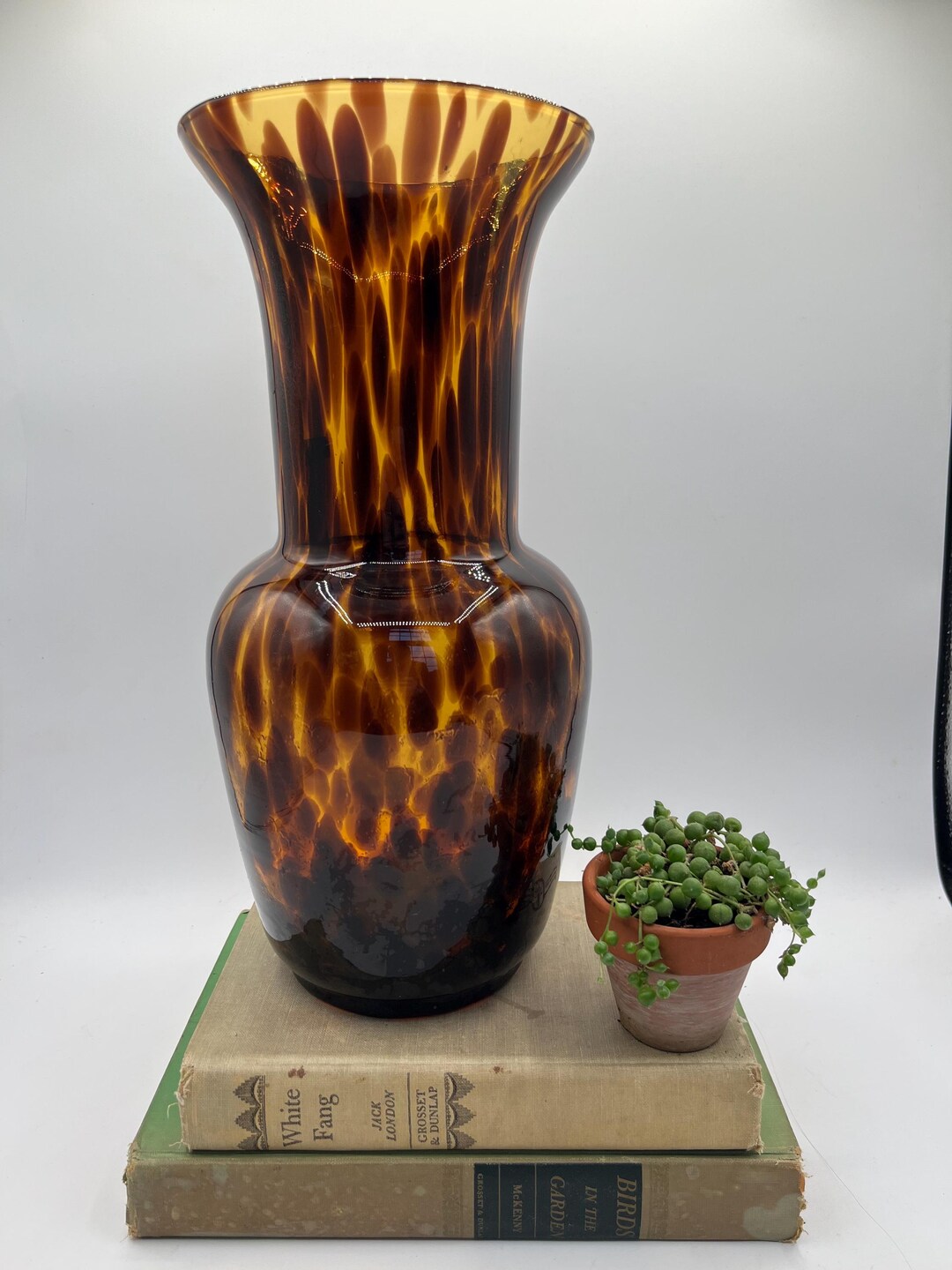 Vintage Murano Tortoise Shell Glass Vase, Large 12” / Made in Italy ...