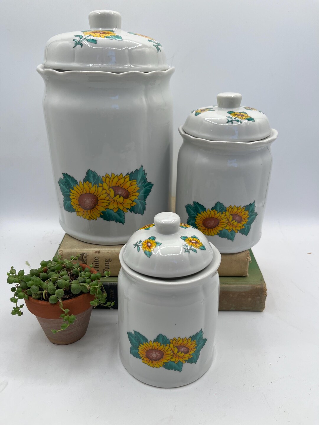 Vintage Sunflower Canister Set of 3 / Kitsch Sunflower Decor / Mid ...