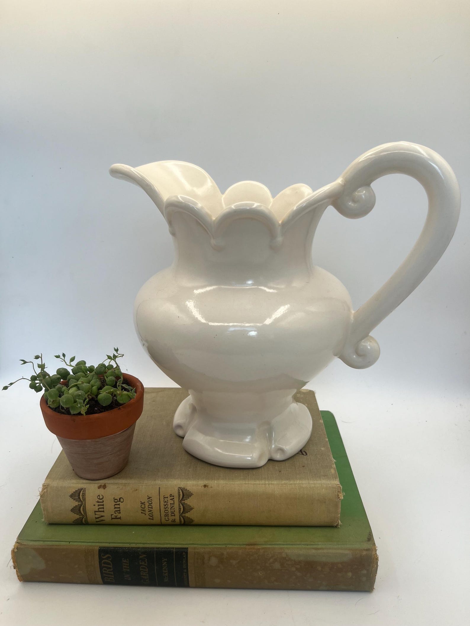 Vintage White Scalloped Edge Pitcher or Vase / Ironstone Pottery ...