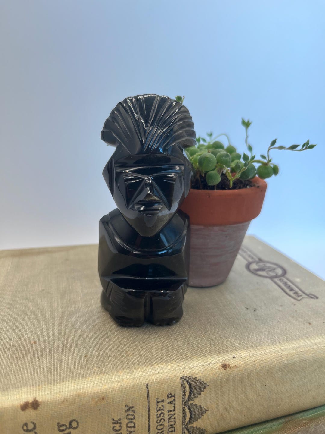 Hand Carved Aztec God of Obsidian / Vintage Golden Obsidian Mayan Aztec ...