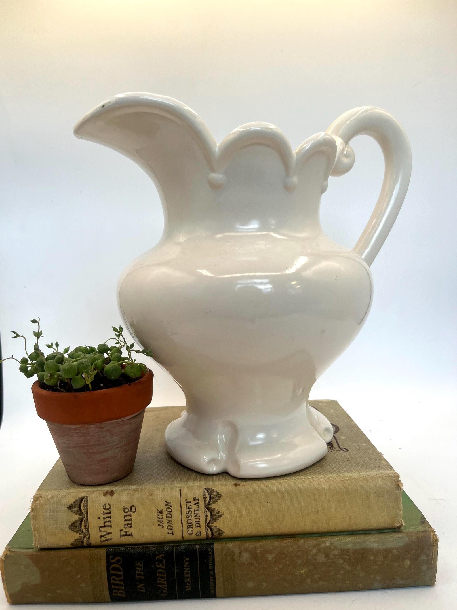 Vintage White Scalloped Edge Pitcher or Vase / Ironstone Pottery ...
