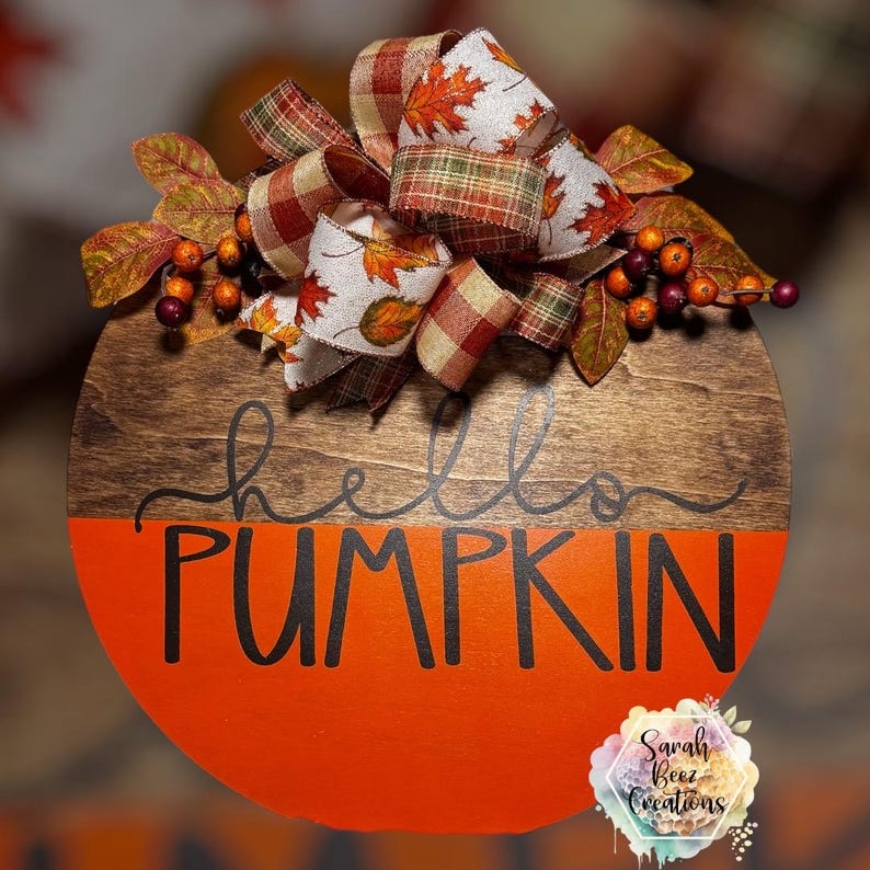 Hello Pumpkin Wooden Door Sign Wooden Door Hanger Front Door Decor Fall ...