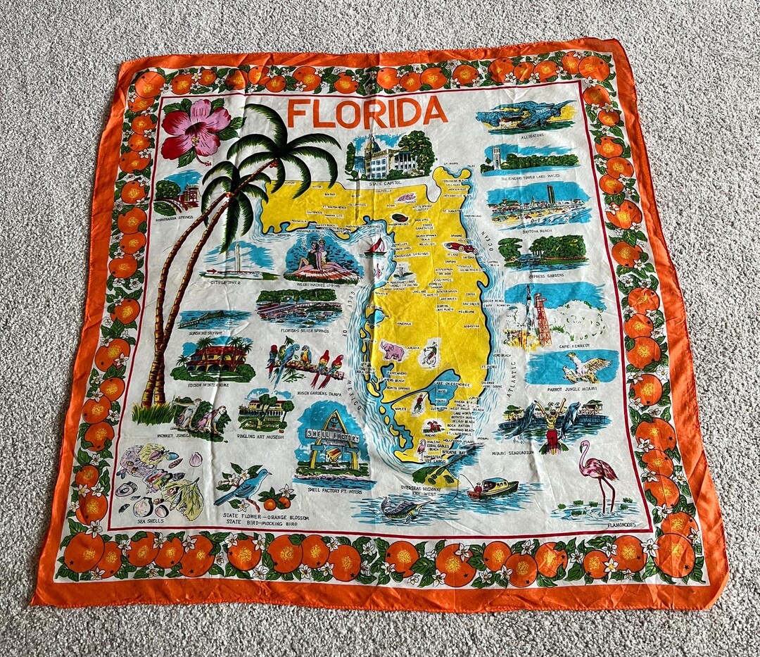 Vintage Florida Souvenir Scarf State Map Clothing - Etsy