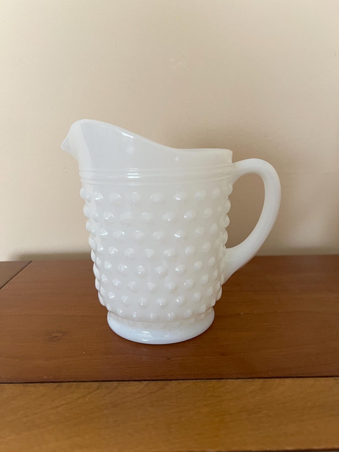 Vintage Hobnail Milk Glass Pitcher White ~ Beverage Creamer Vase ...