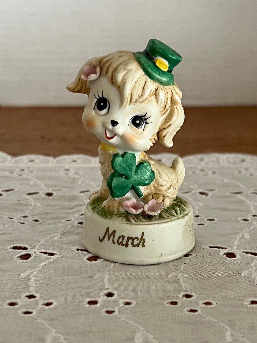 Vintage Puppy Dog March Birthday Figurine Shamrock St. Patrick's Day - Etsy