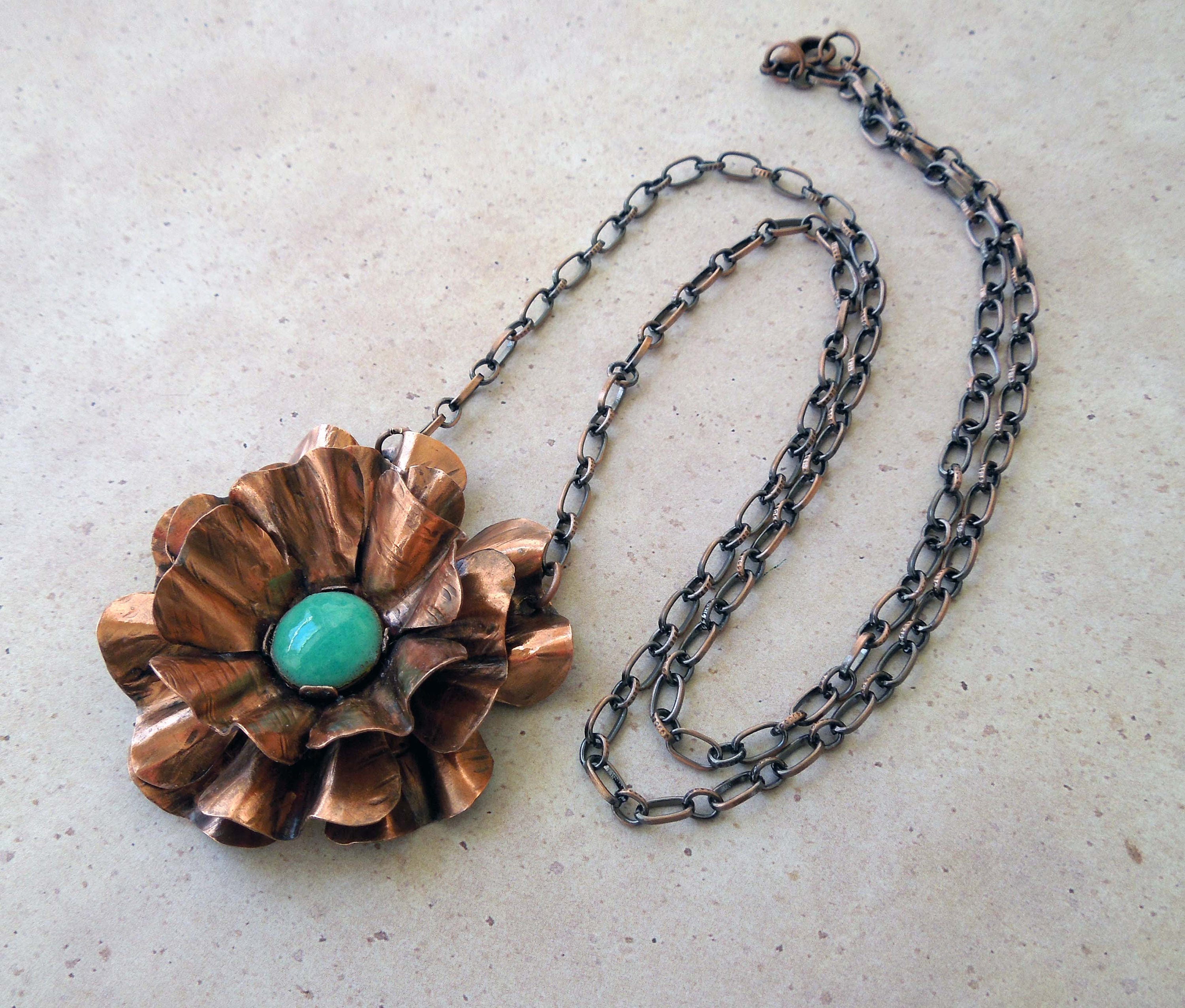 Copper Flower Pendant Necklace - Etsy