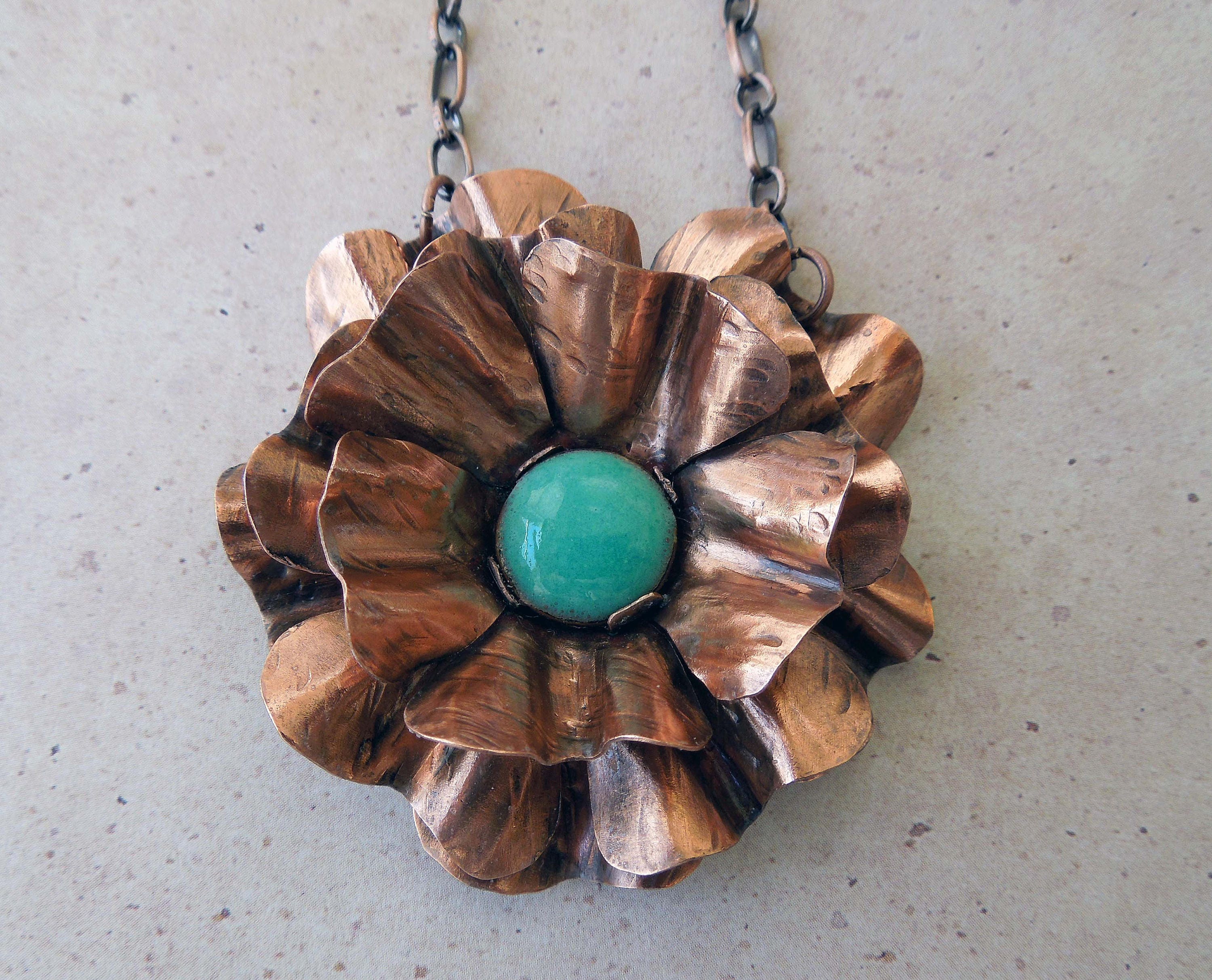 Copper Flower Pendant Necklace - Etsy