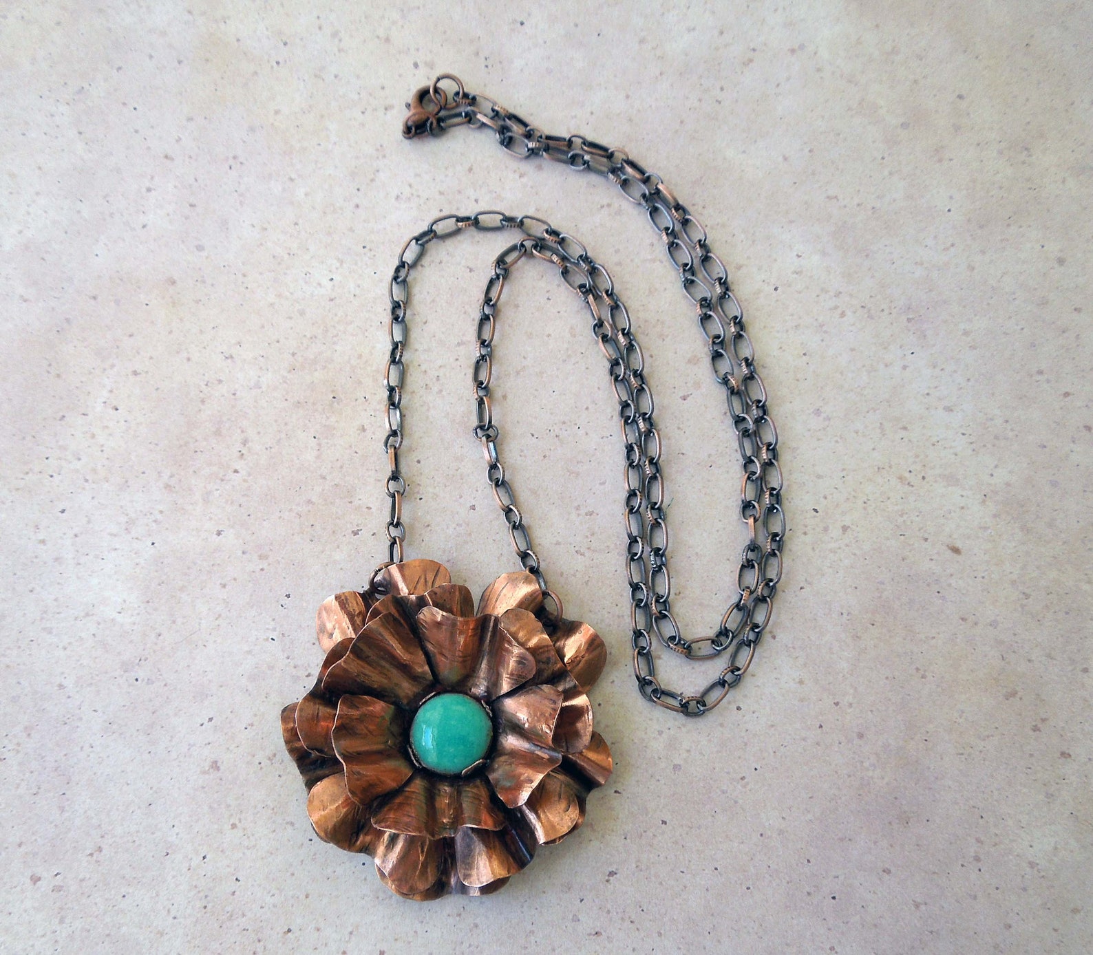 Copper Flower Pendant Necklace - Etsy
