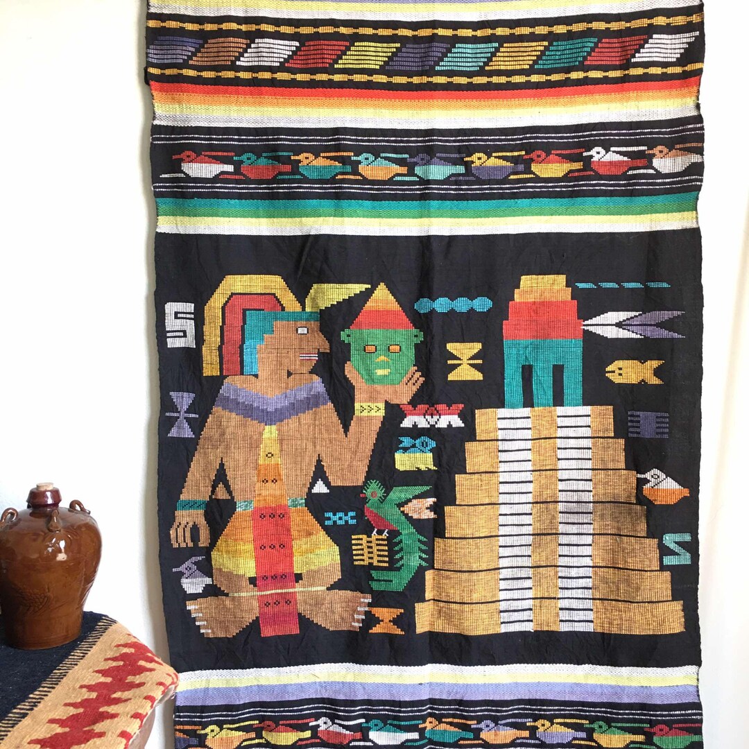 Vintage Handwoven Guatemala Table Runner Tapestry Wall Hanging Folk Art ...