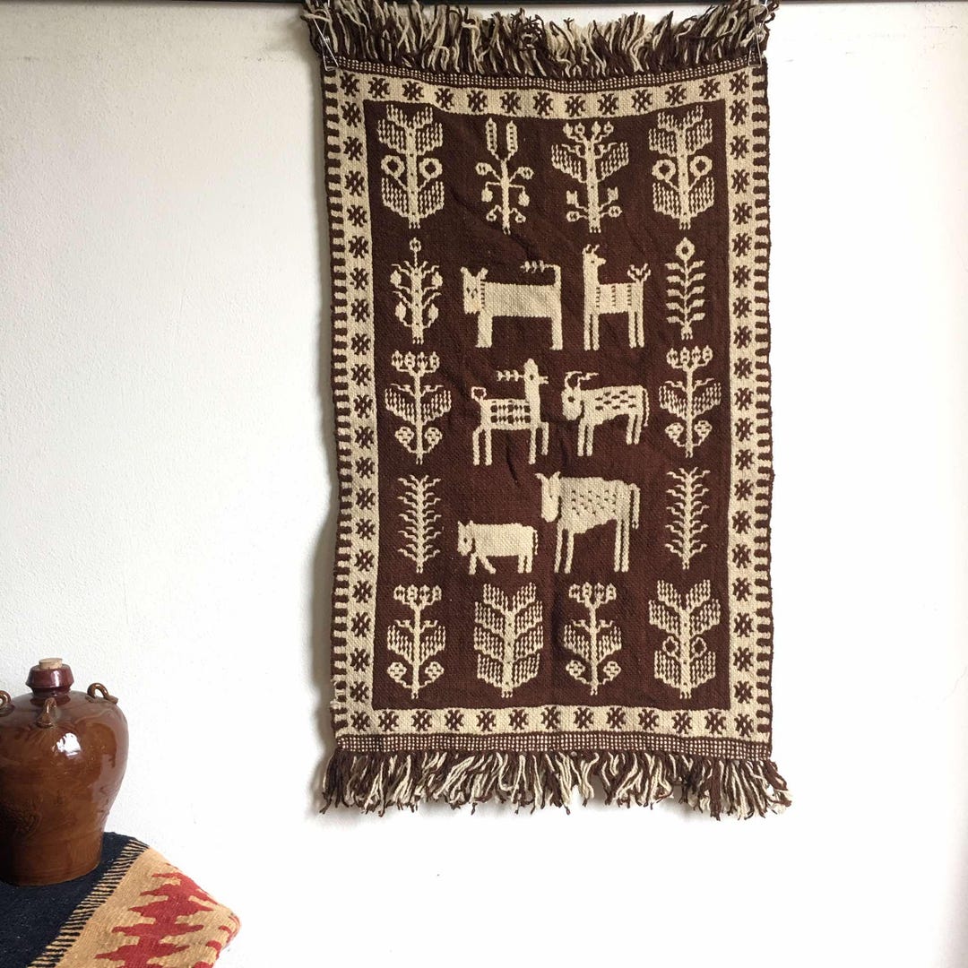 Vintage Polish Tapestry, 1970s Wool Rug, Mid Century Wall Hanging ...