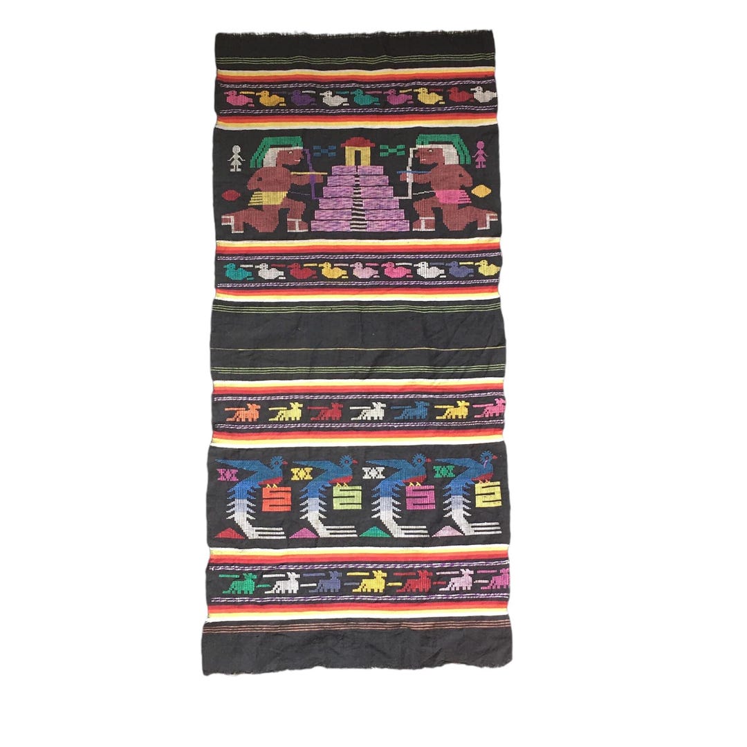 Vintage Handwoven Guatemala Table Runner Tapestry Wall Hanging Folk Art ...
