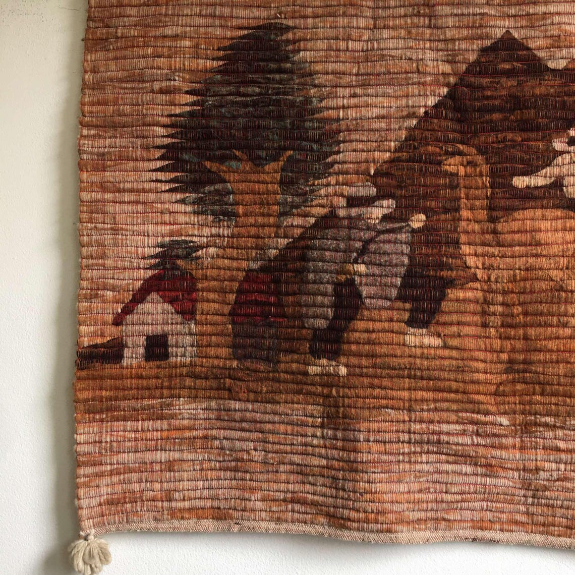 Vintage Peruvian Tejido a Mano Handwoven Wool Tapestry Wall Hanging Rug ...