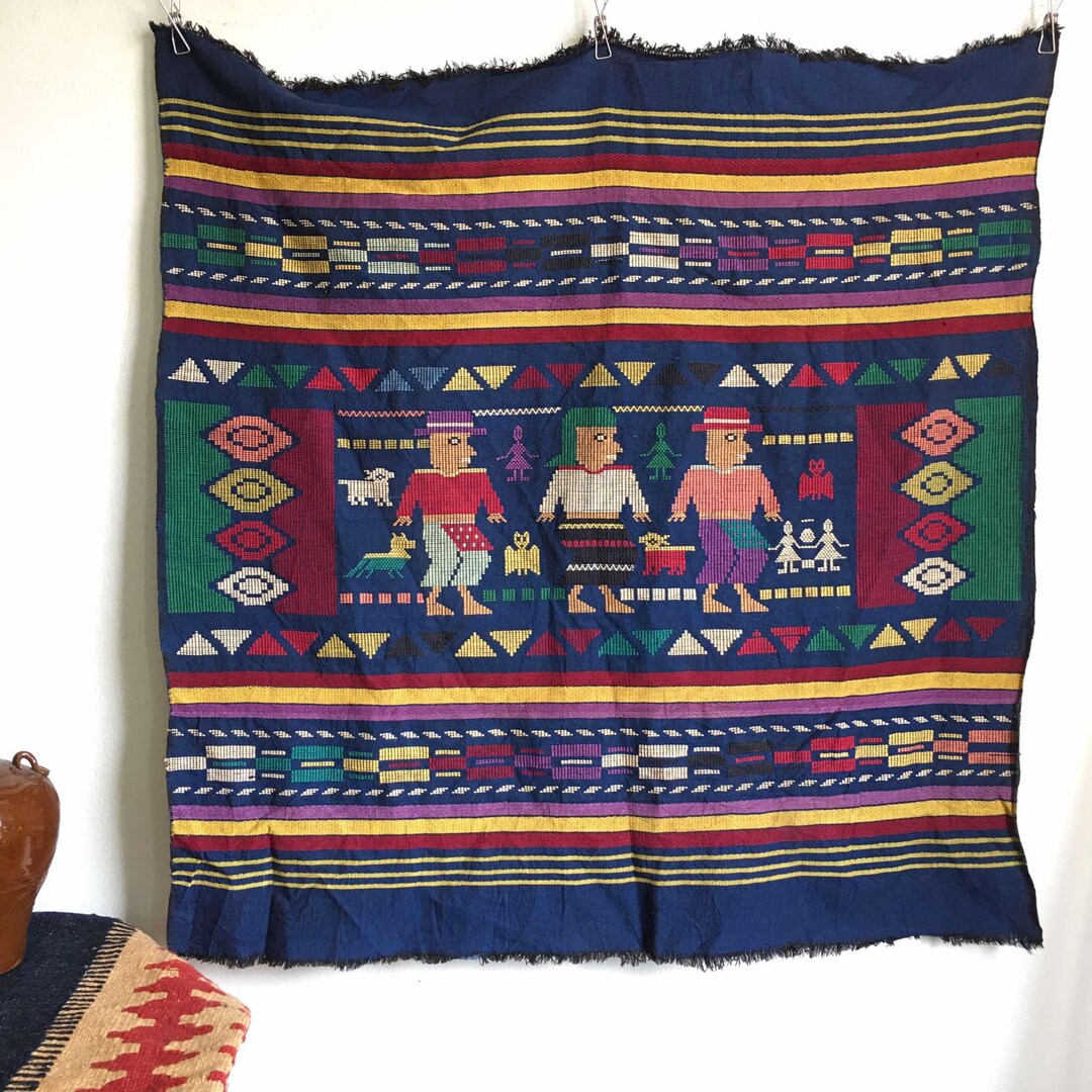 Vintage Handwoven Guatemala Table Runner Tapestry Wall Hanging Folk Art ...