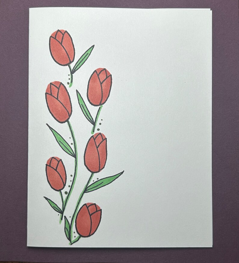 Hand Drawn Blank Floral Themed Note Cards, Set of 5 - Etsy