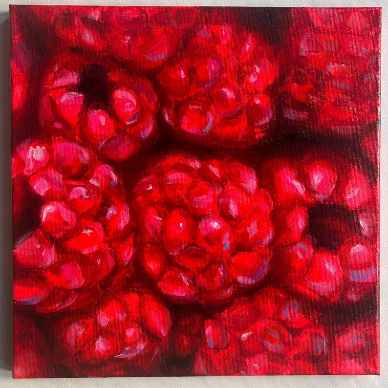 Original Raspberry Acrylic Painting - 12x12" Square Canvas - Fruit Wall ...