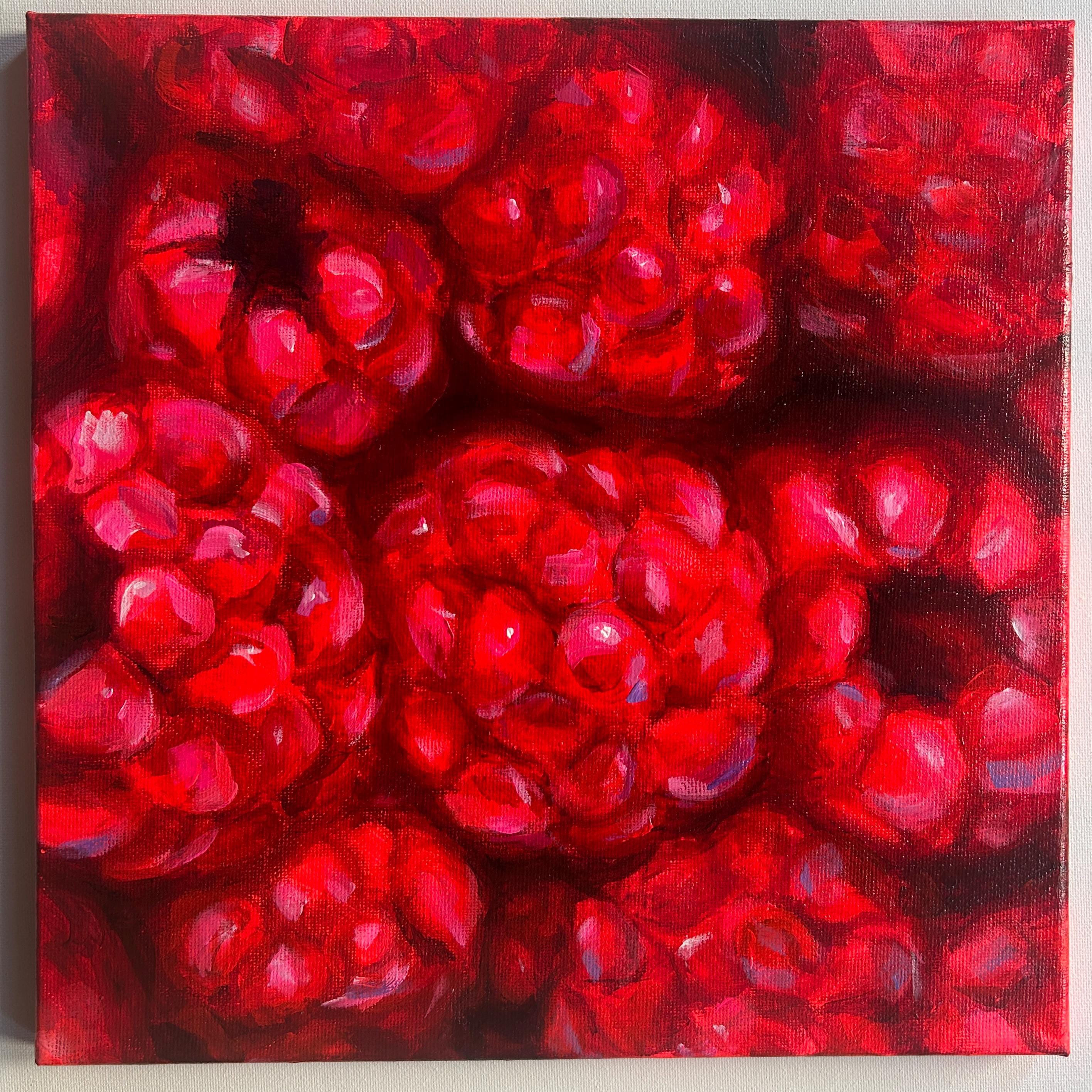 Original Raspberry Acrylic Painting - 12x12" Square Canvas - Fruit Wall ...
