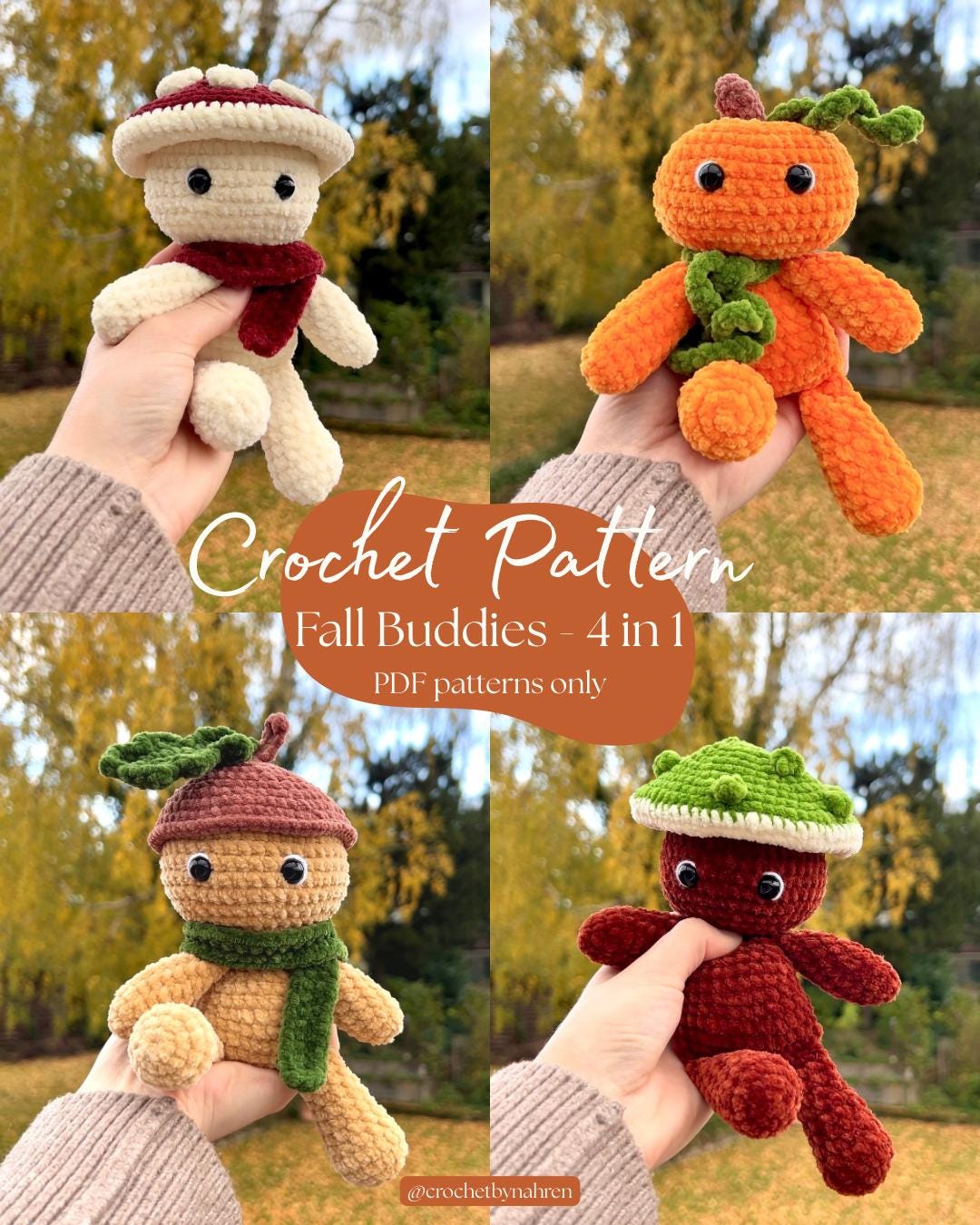 Fall Buddies Crochet Pattern Bundle - 4 Amigurumi Patterns: Acorn ...