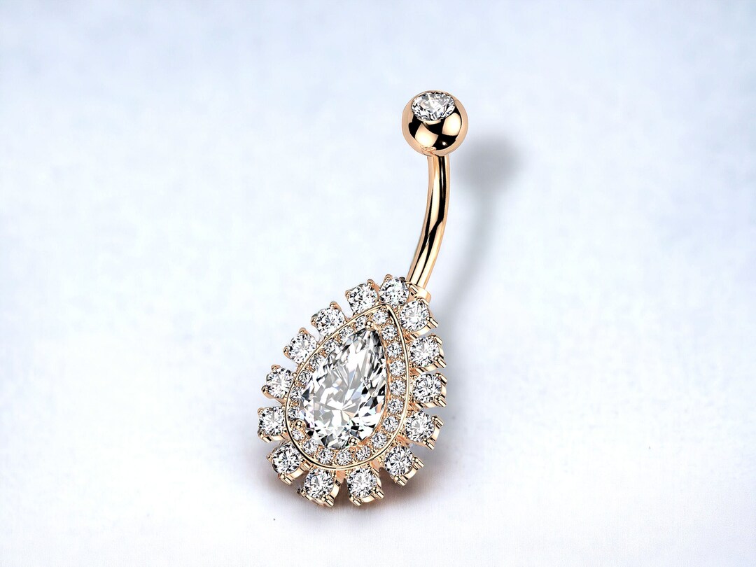 Teardrop Belly Ring, 14G Rose Gold Sparkle Belly Button Ring, Gem Decor ...