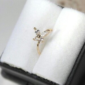 14K Gold Butterfly With Gem Nose Hoop Ring, 20G Dainty Gem Decor ...