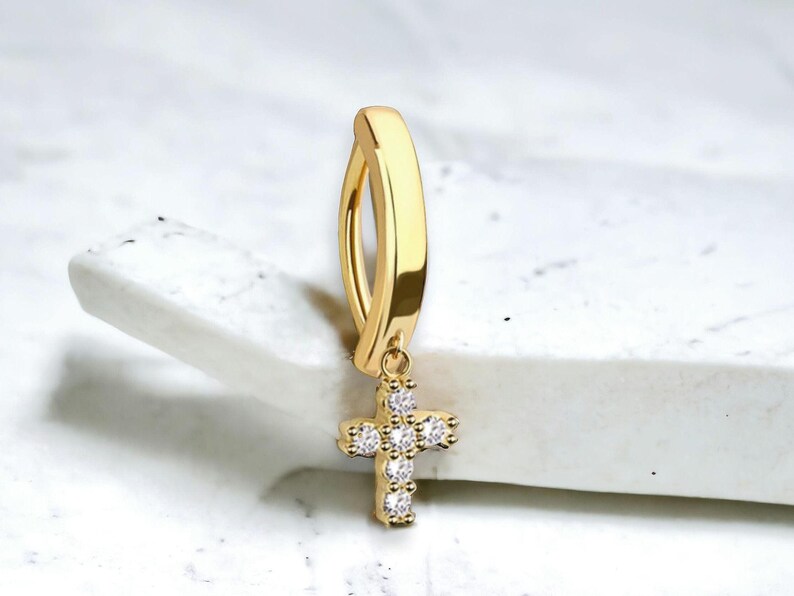 14G Cross Belly Clicker Ring, Sparkle Gem Decor Dangling Gold Cross ...