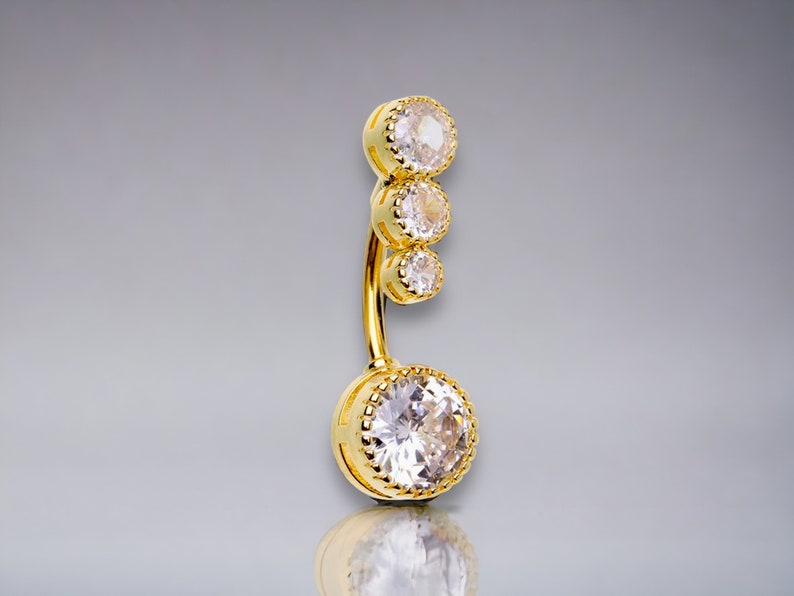 Gold Round Sparkling Belly Button Piercing Ring Drop Top, Navel Ring ...