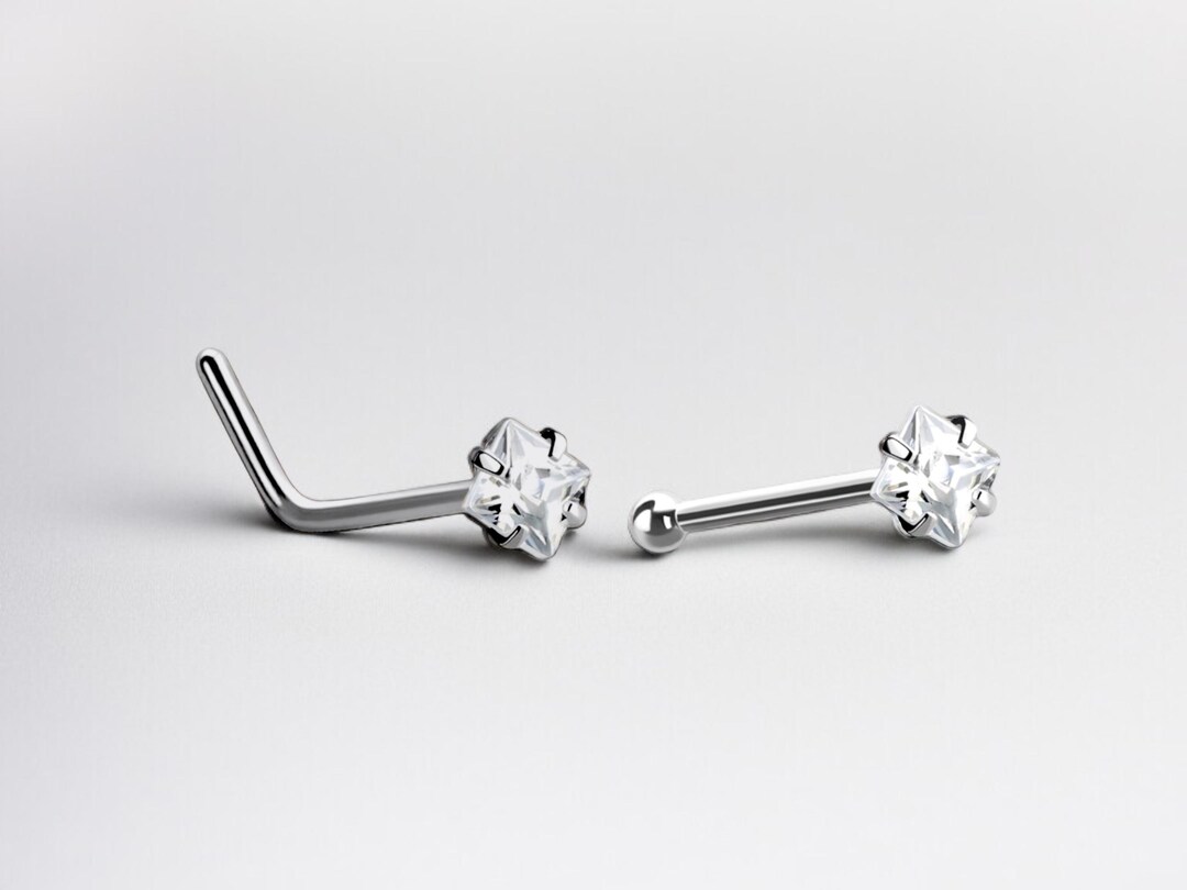 20g Square CZ Nose Stud Ball, L Shape Ball End Nose Stud, Nose Piercing ...