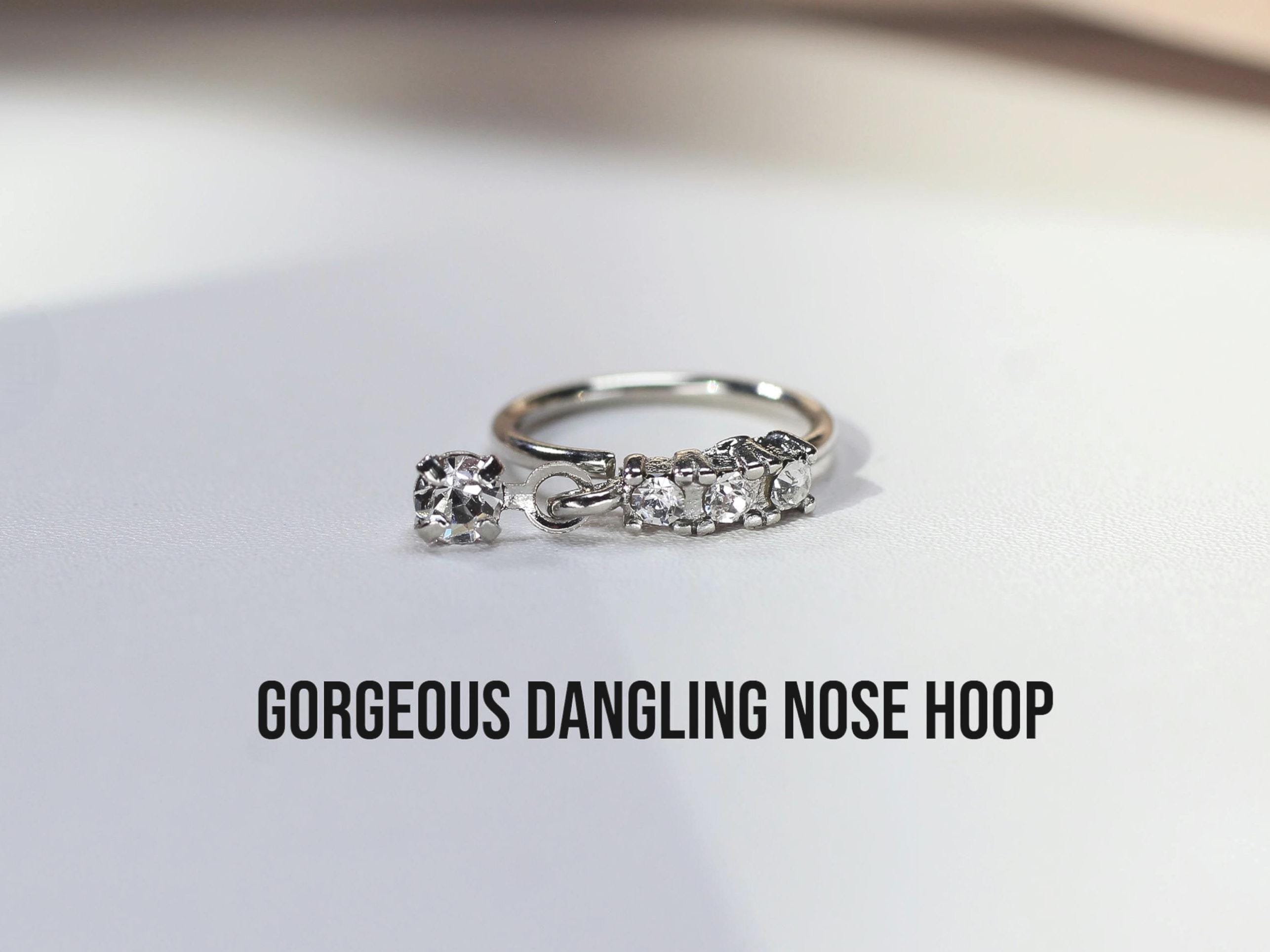 20g Silver Dangling Gem Nose Hoop Ring, Simple Style Decor Bendable ...