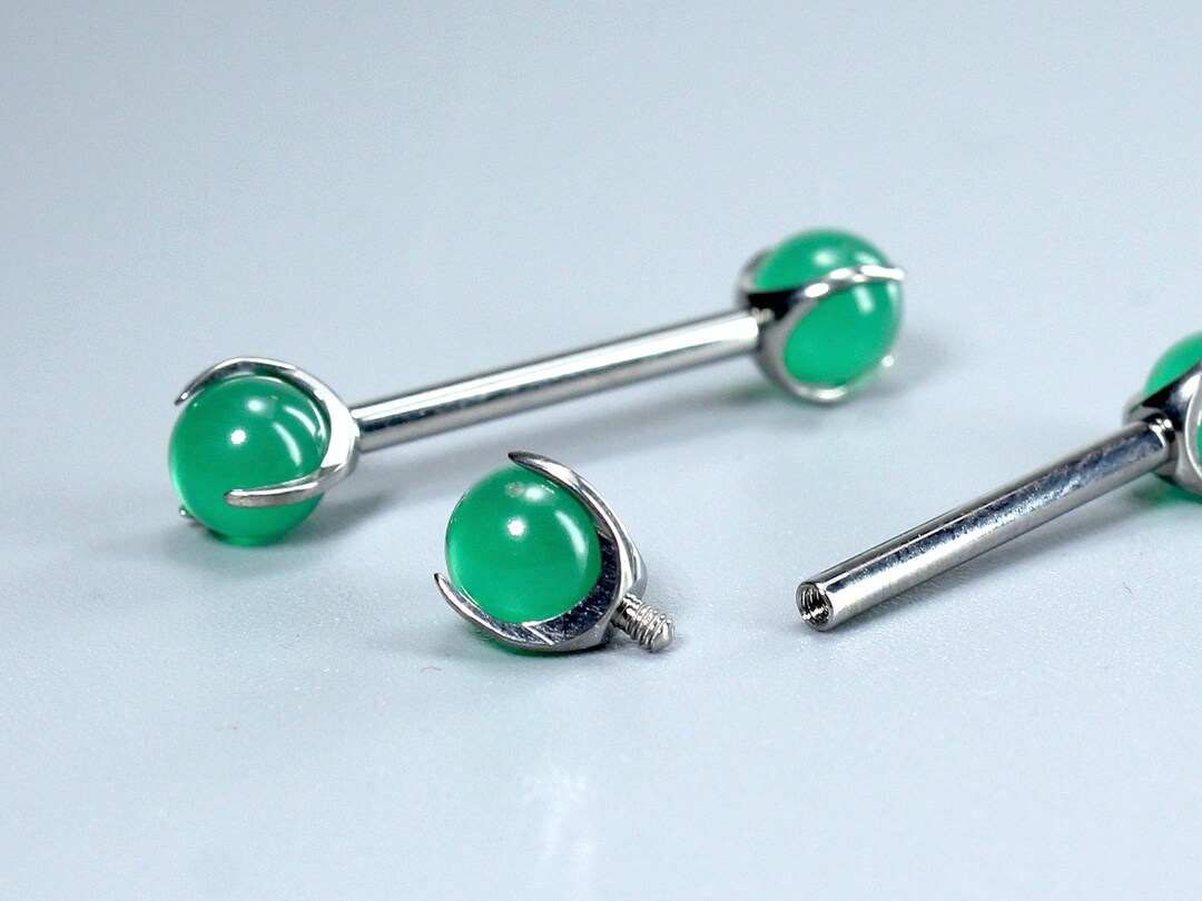 Implant Grade Titanium Green Stone Nipple Barbell, Internally Threaded ...