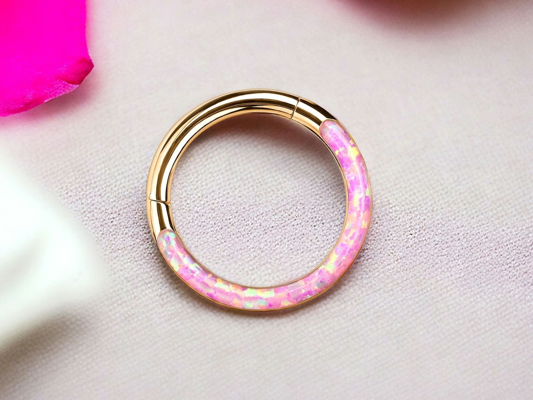 Pink Opal Septum. 16G Dainty Hinged Pink Opal Septum Piercing Jewelry ...