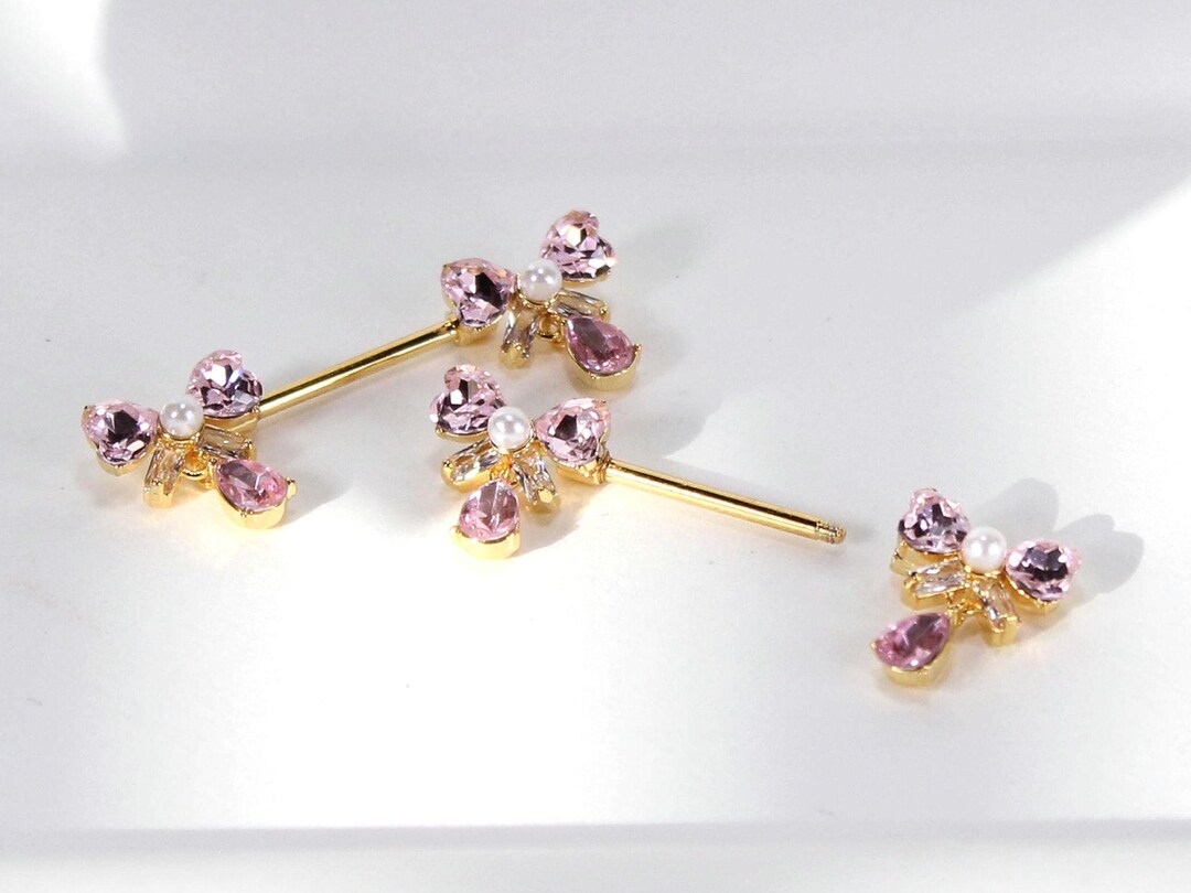 Dangle Pink Gem & Pearl Decor Nipple Barbell Piercing, Coquette Theme ...