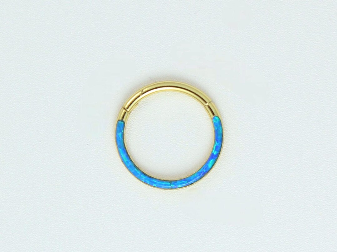 Blue Opal Septum Ring, 16G Dainty Hinged Blue Opal Septum Piercing Hoop ...