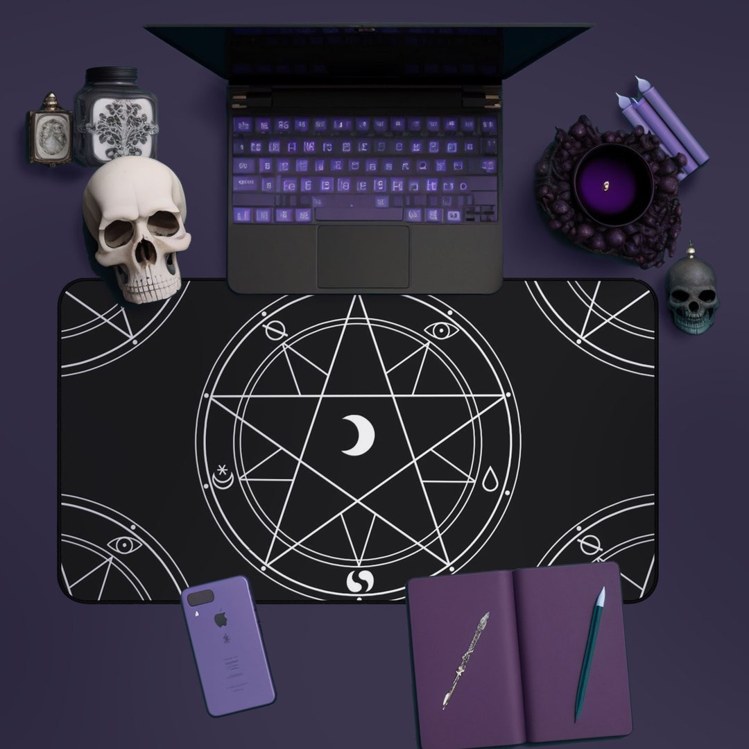 Magic Circle Gothic Desk Mat Black Pentagram Ritual Goth Witch Deskmat ...