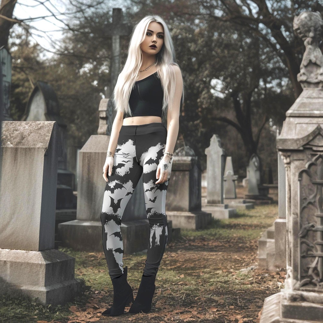 Gothic Bats Leggings Goth Vampire Bats and Castle Classic Nu Goth ...
