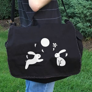 Moon Bunnies Messenger Bag Kawaii School Bag Pretty Asian Rabbit Design ...