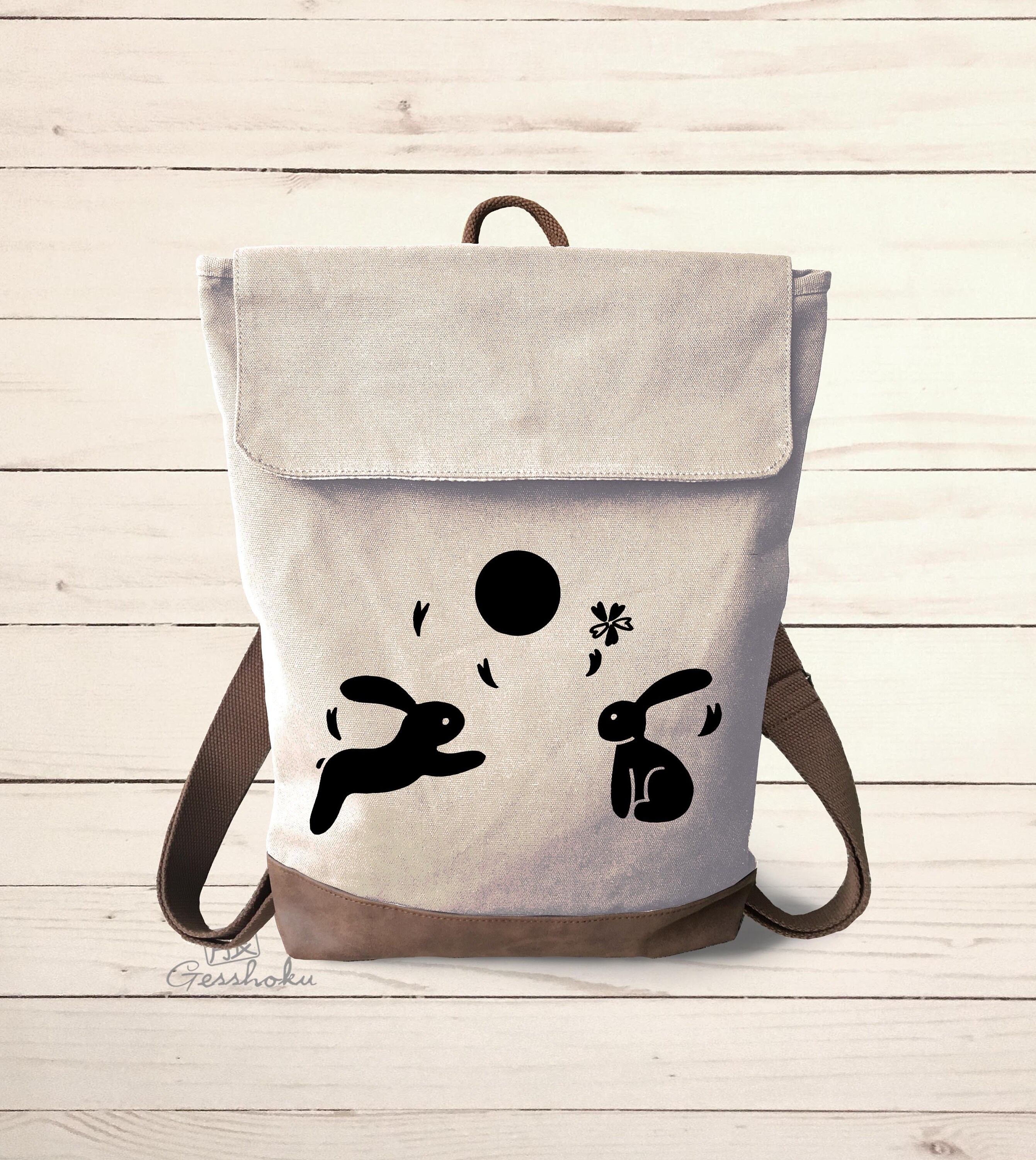 Japanese Rabbits Backpack Moon Gazing Bunnies Asian Print | Etsy