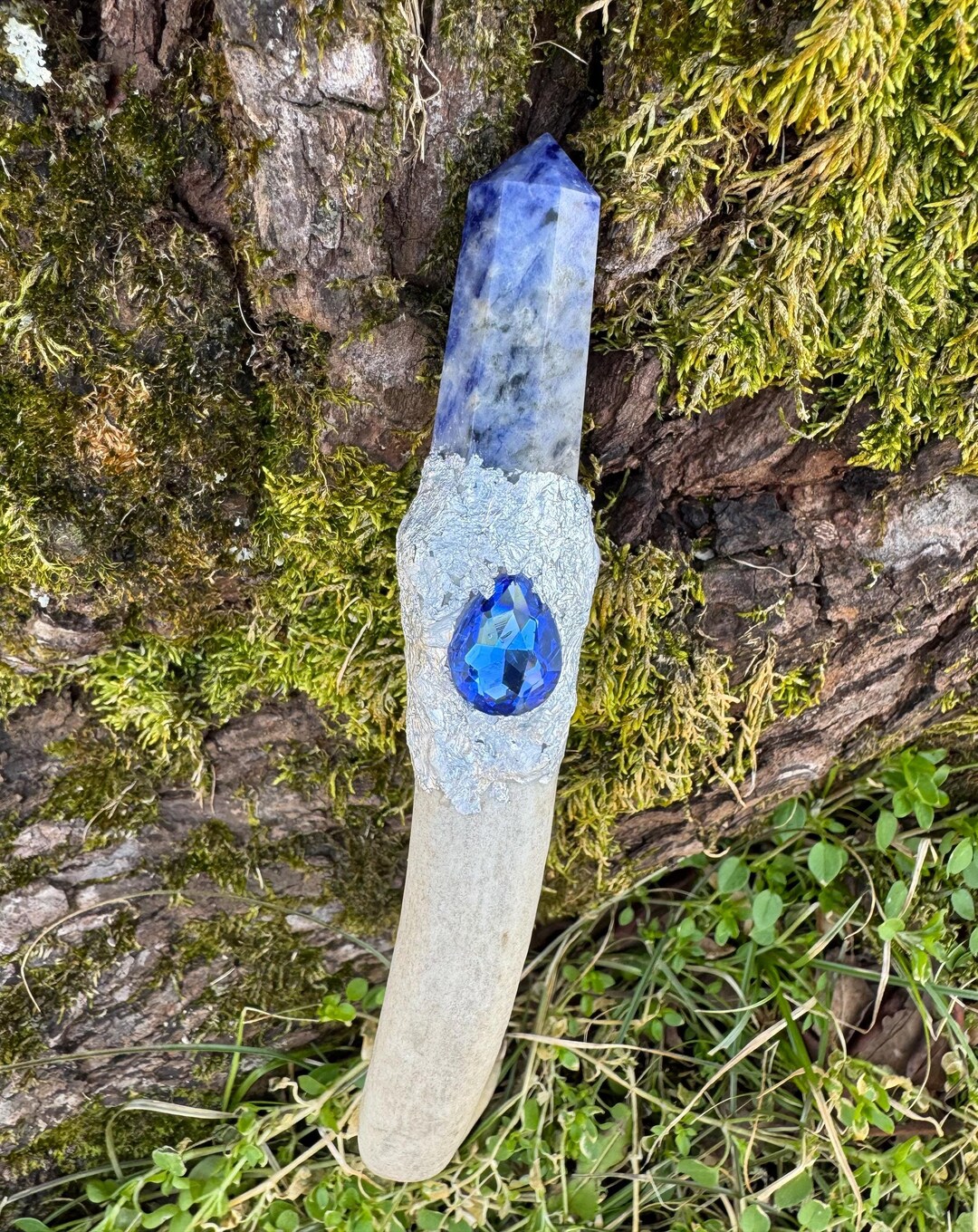 Sodalite & Silver Crystal Deer Antler Spiritual Magic Ritual Wand ...