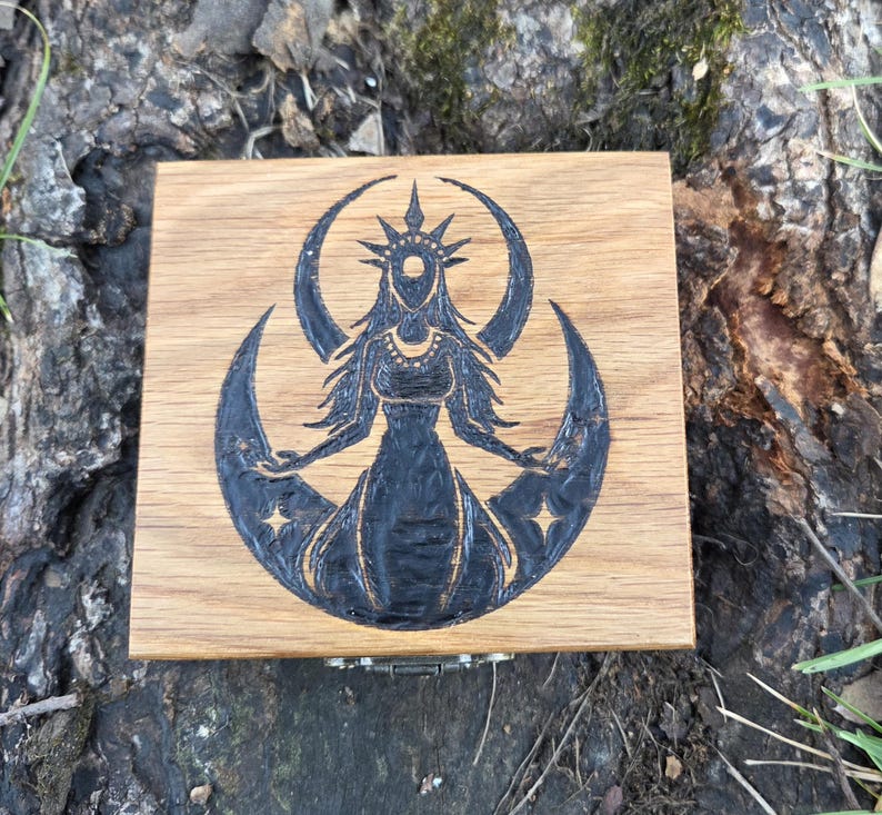 Obsidian Scrying Mirror With Handmade White Oak Wood Box, Moon Goddess ...