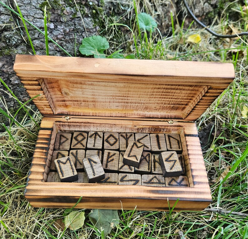 Hand Cut and Burned Walnut Wood Elder Futhark Runes With Douglas Fir Box, Divination - Etsy