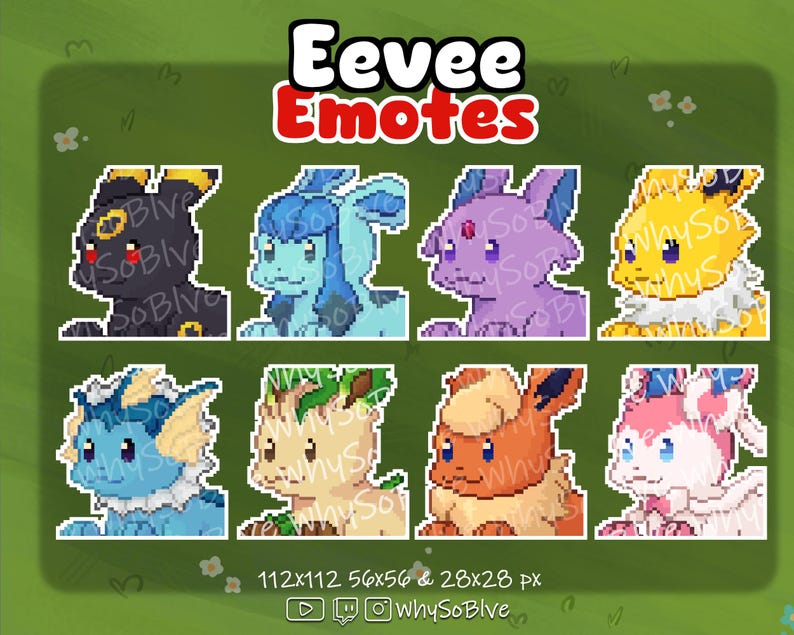 8x Cute Eeveelution Emotes Pack Twitch, Youtube and Discord Emotes ...
