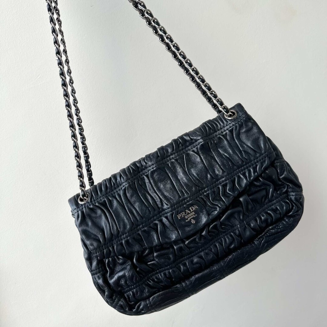 Vintage Black Ruched Prada Nappa Leather Chain Bag - Etsy