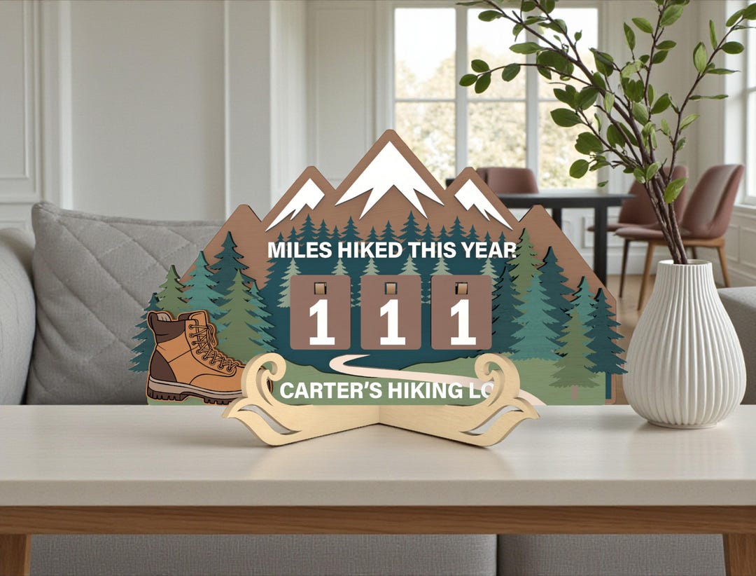 Custom Hiking Miles Tracker Tabletop Sign | Wooden Adventure Log Decor ...