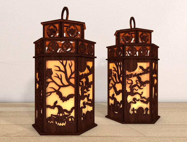 3D Halloween Scene Lantern Laser Cut DIGITAL FILES - Etsy