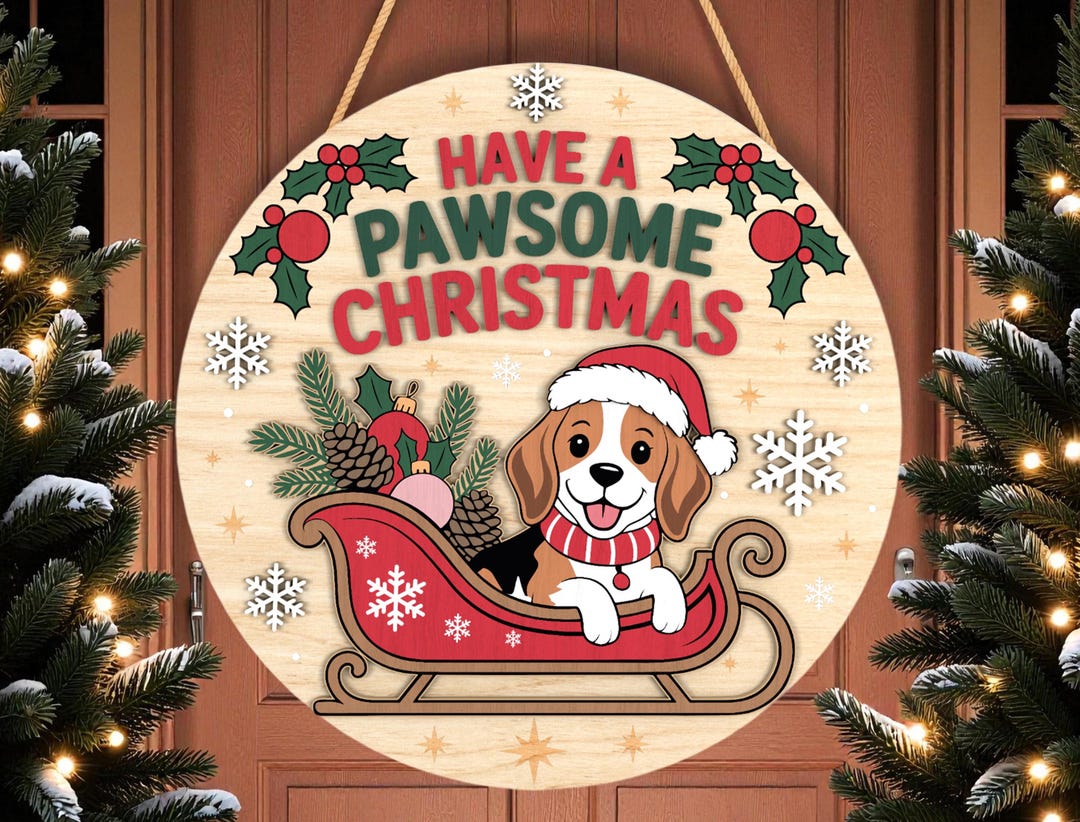 Beagle Door Hanger | Christmas Door Hanger | “have A Pawsome Christmas ...