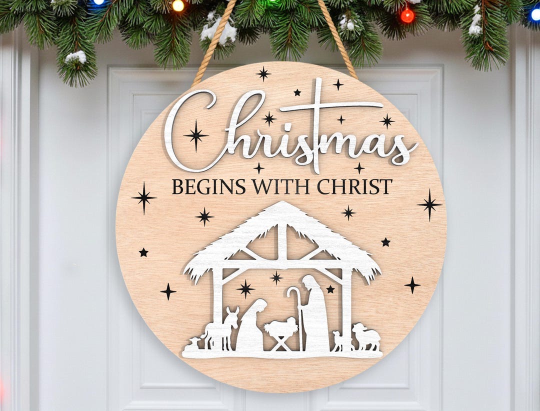 Religious Christmas Door Hanger | Christmas Begins With Christ Sign ...